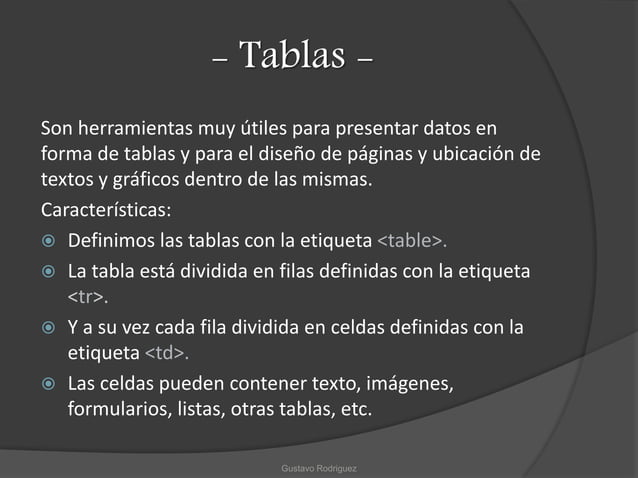 Tablas y etiquetas en html | PPT