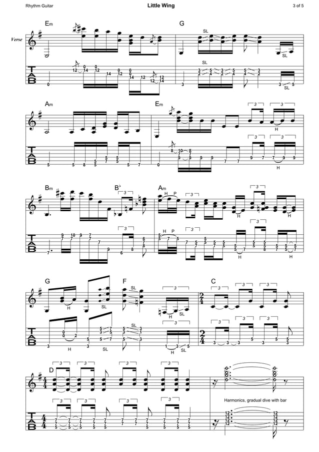 Tablatura little wing | PDF | Classical Music | Music