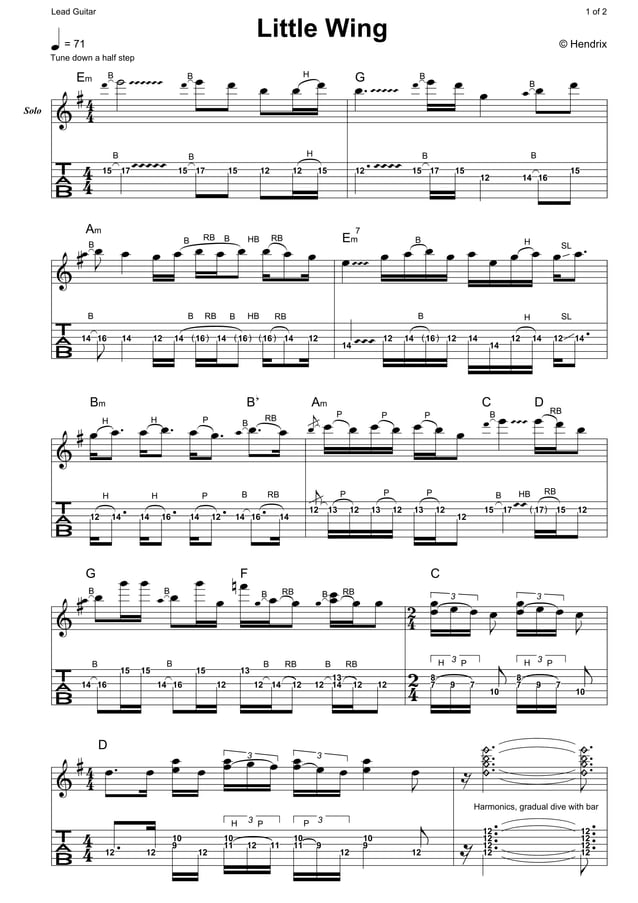 Tablatura little wing | PDF | Classical Music | Music