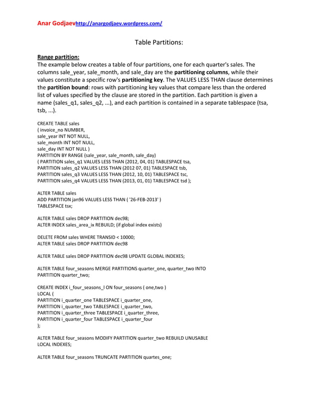 Table Partitions | PDF