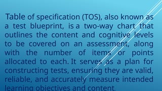 Table of Specification sample and brief introduction | PPTX