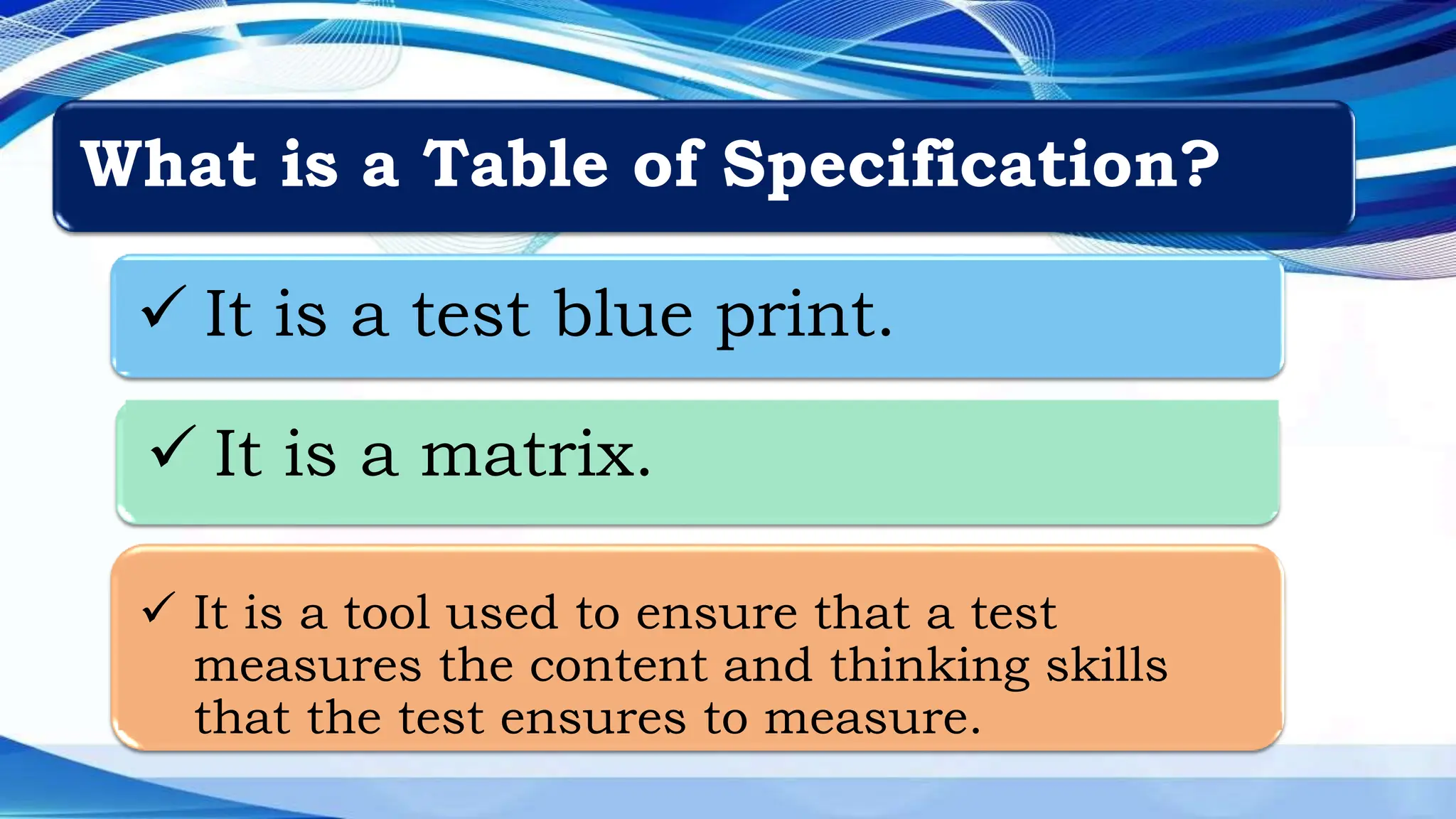 Table of Specification - Professional Education | PPTX