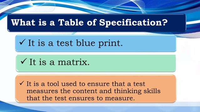 Table of Specification - Professional Education | PPTX