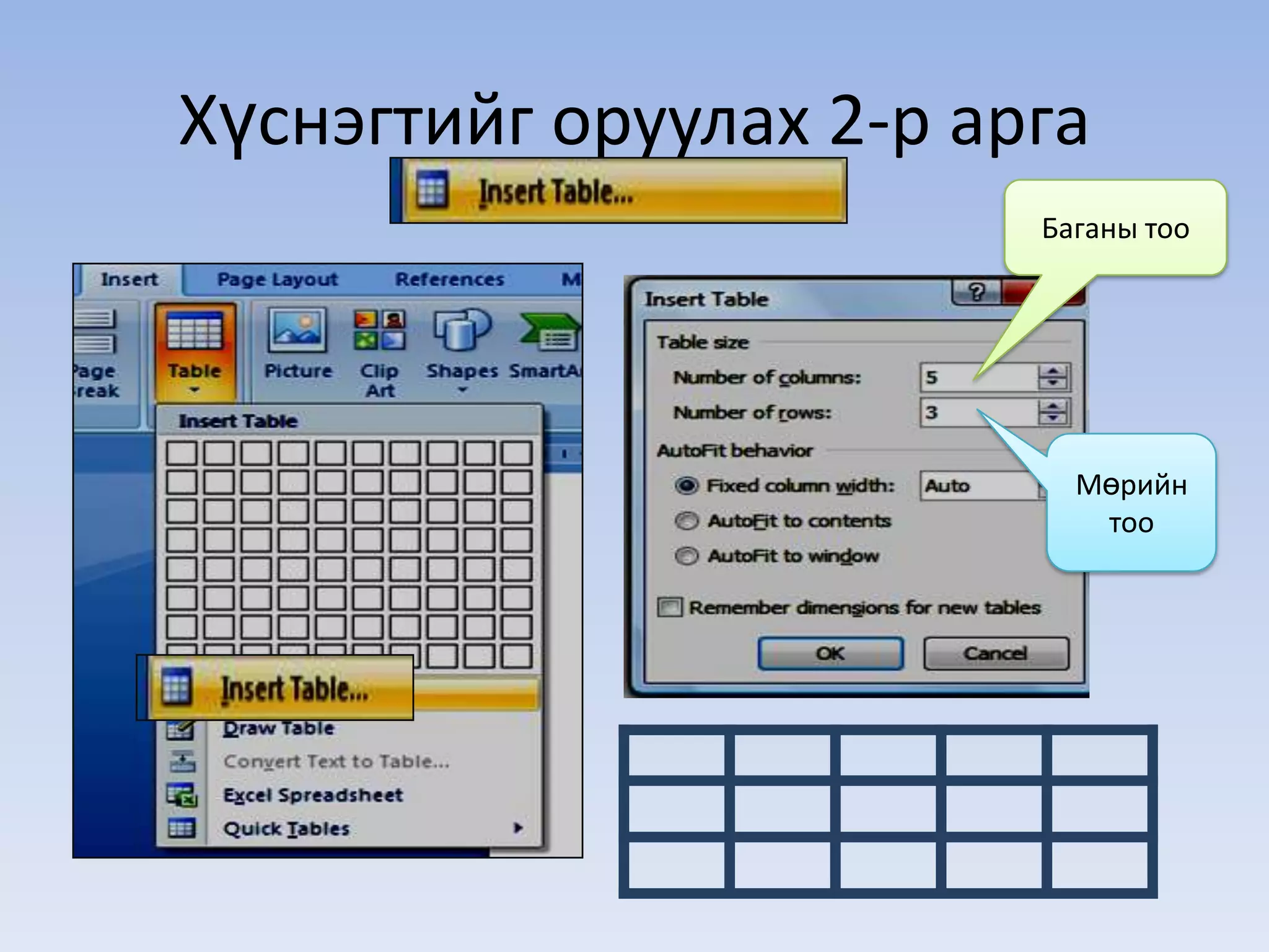 Table MS word Хүснэгт хийх | PPTX