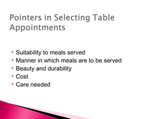 Table appointments | PPT