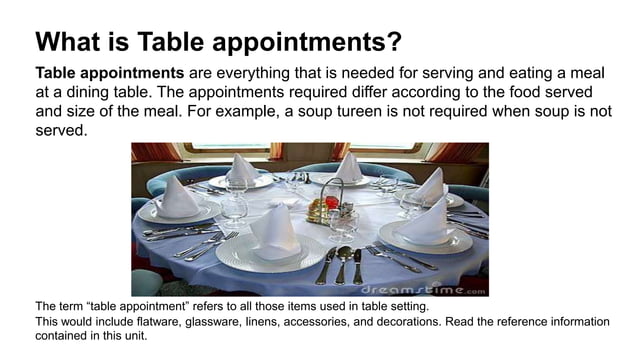 TABLE APPOINTMENTS.pptx00000000000000000 | PPTX | Cooking | Food & Drink