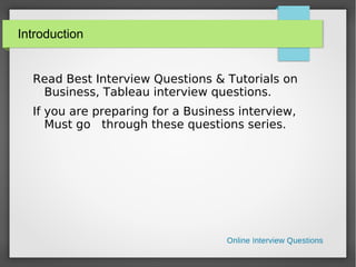 Tableau interview questions-ppt | PPT | Databases | Computer Software and Applications