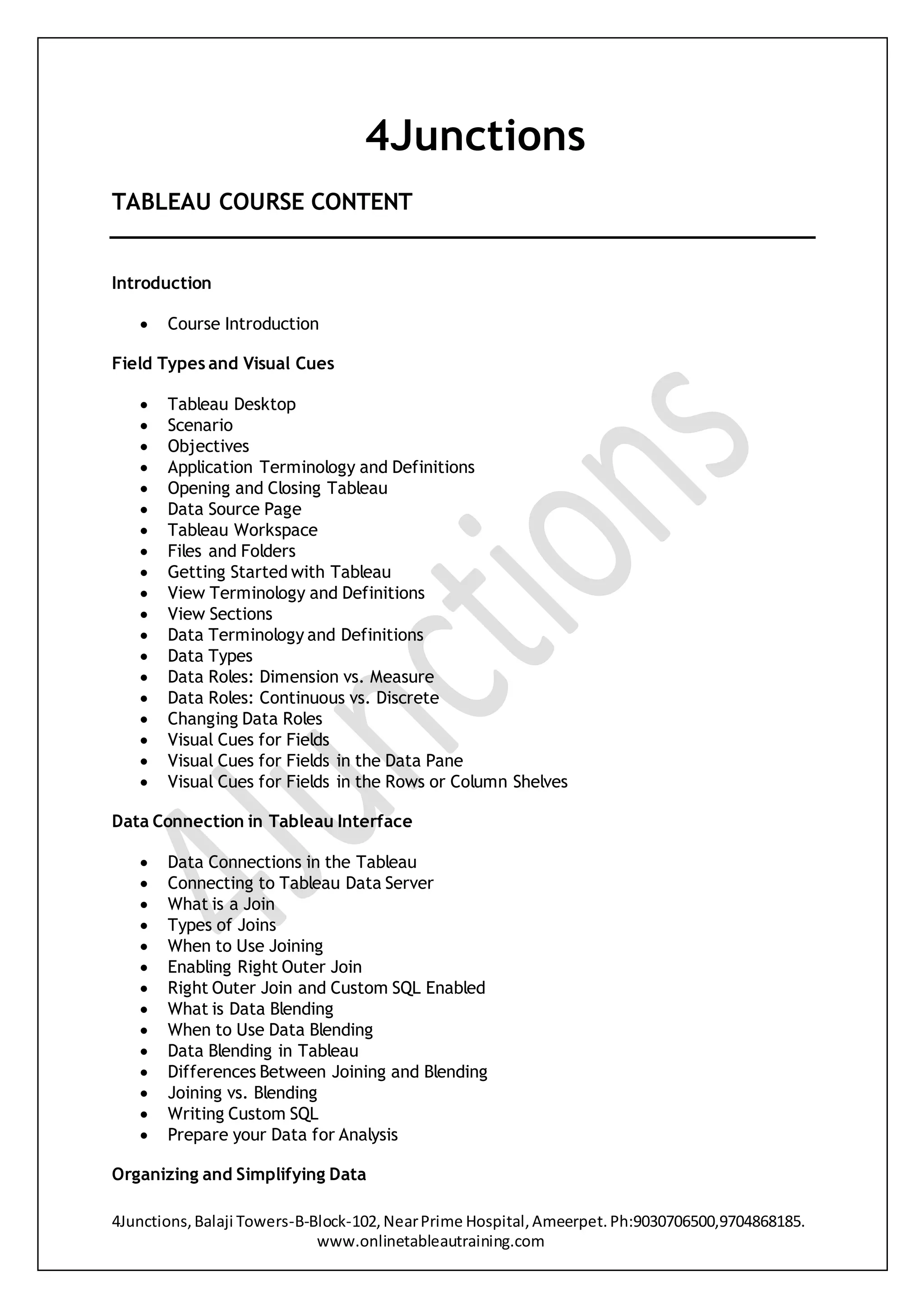 Tableau course content | DOCX