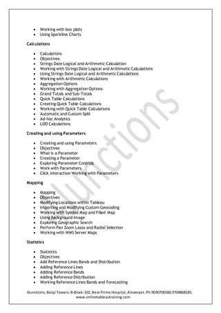 Tableau course content | DOCX | Databases | Computer Software and ...