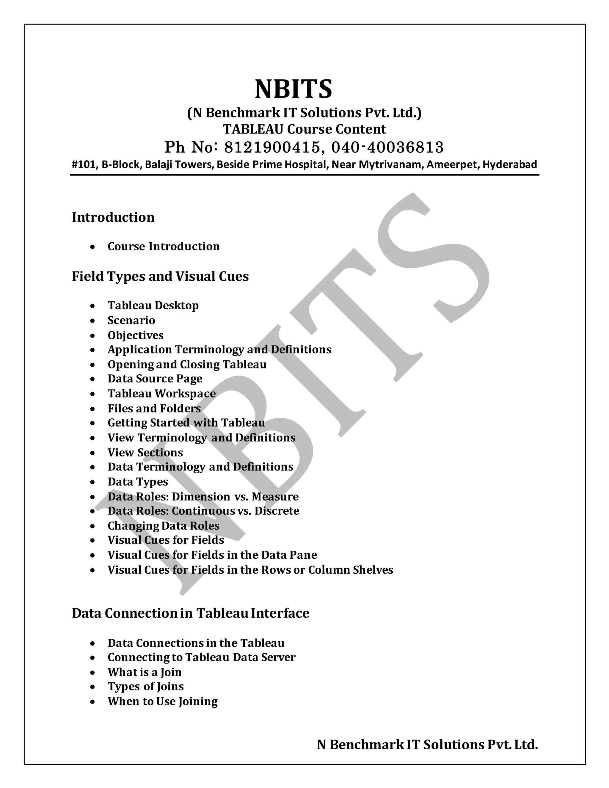 Tableau Training In Hyderabad Tableau Online Training Docx