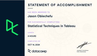Tableau Datacamp Certificate- Statistical Techniques in Tableau | PDF