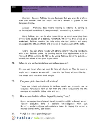 Tableau (BI) interview questions version 2.0 | PDF | Databases | Computer Software and Applications