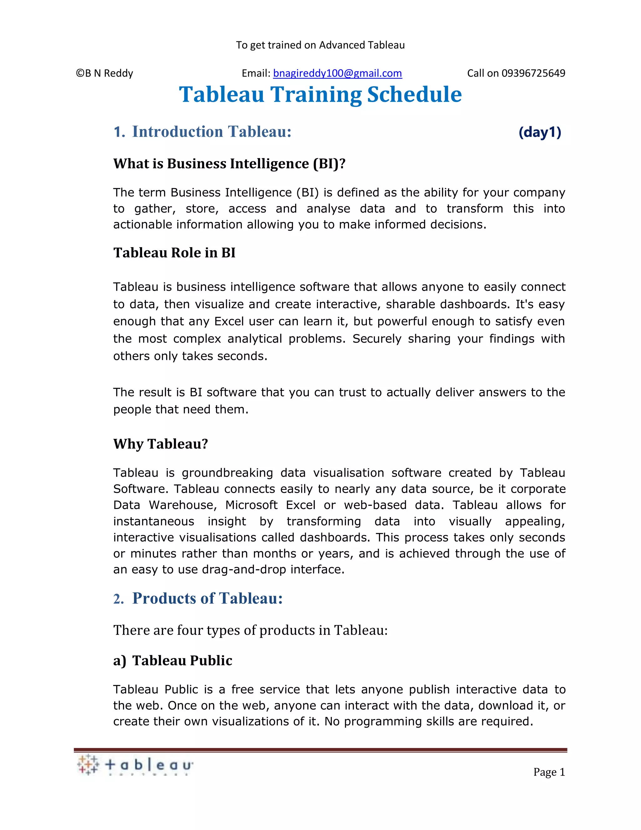 Tableau training doc bnreddy call_09396725649 | PDF