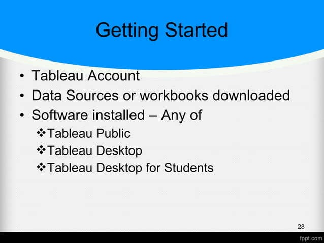 Data Visualization Workshop using Tableau | PPT