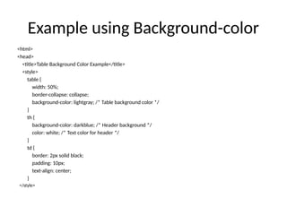 Table Creation in HTML using tag | PPTX