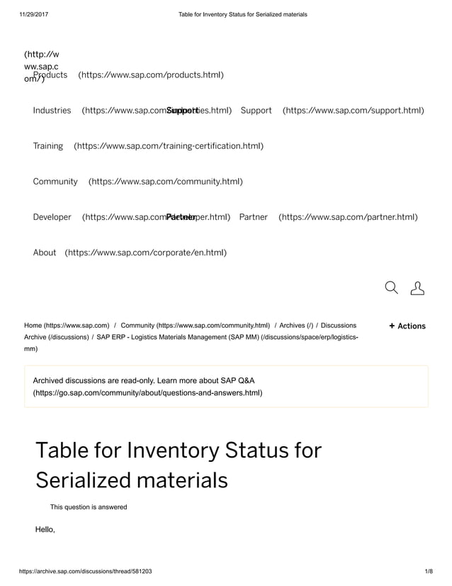 Table for inventory status for serialized materials | PDF