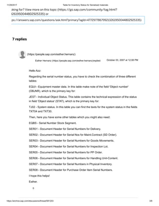 Table for inventory status for serialized materials | PDF
