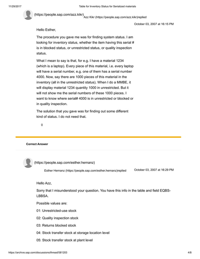 Table for inventory status for serialized materials | PDF