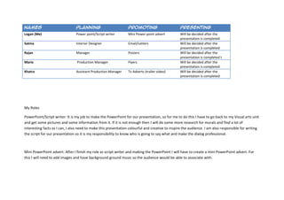 Table for job role | DOCX