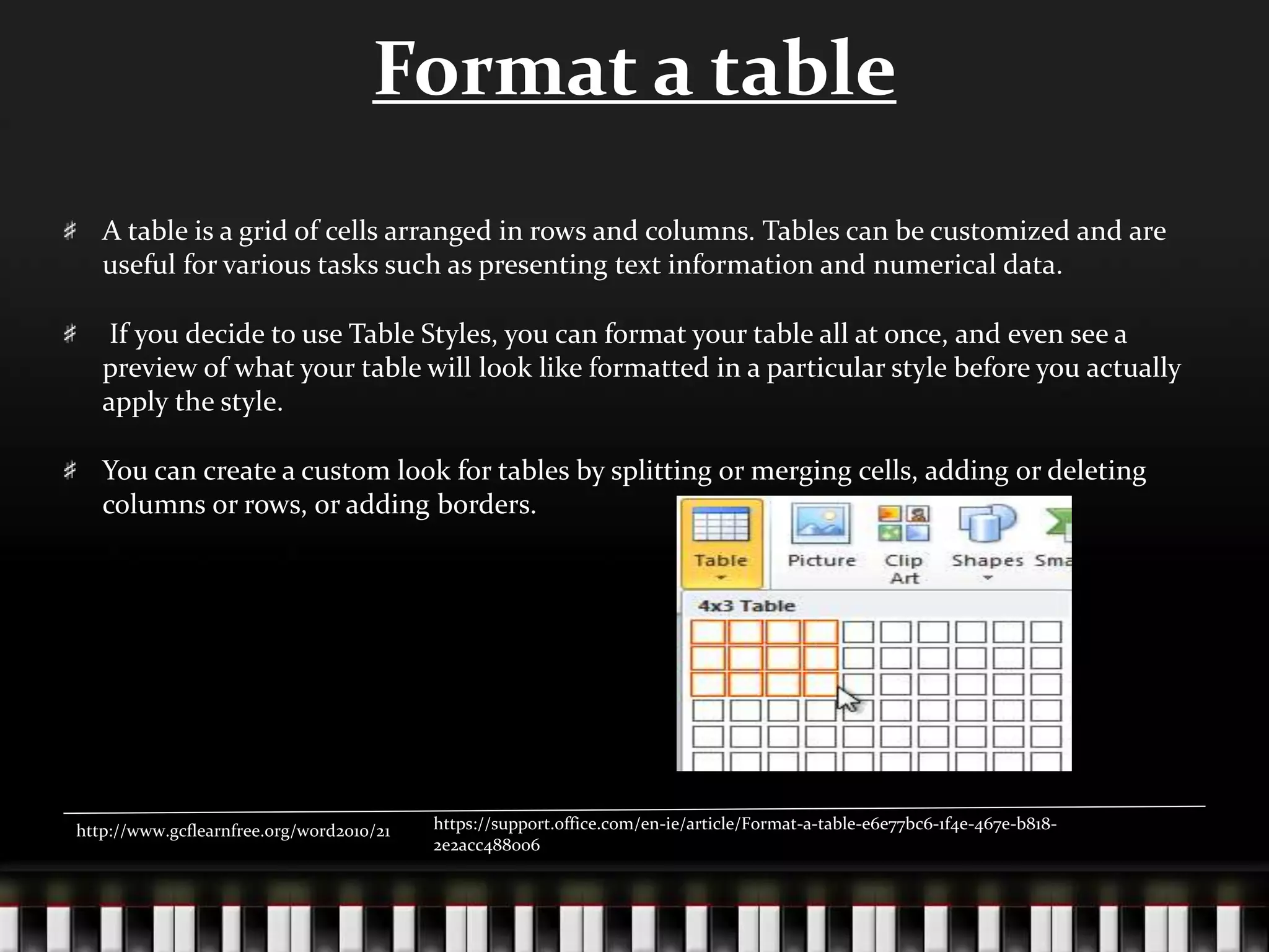 Table formatting | PPTX