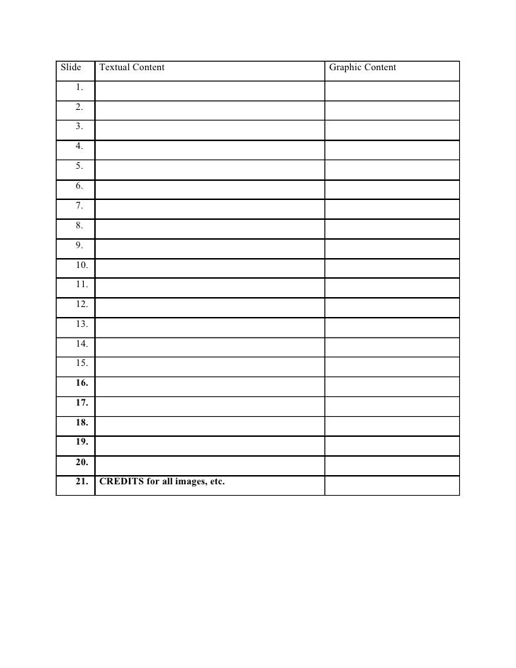 blank Table for storyboard