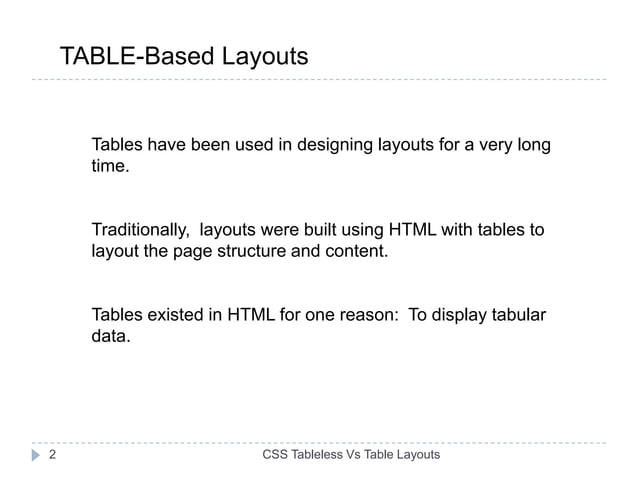 CSS Tableless Vs Table Layouts | PPT | Free Download