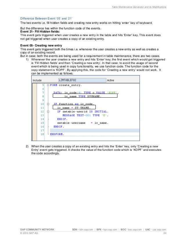 Table maintenance generator and its modifications