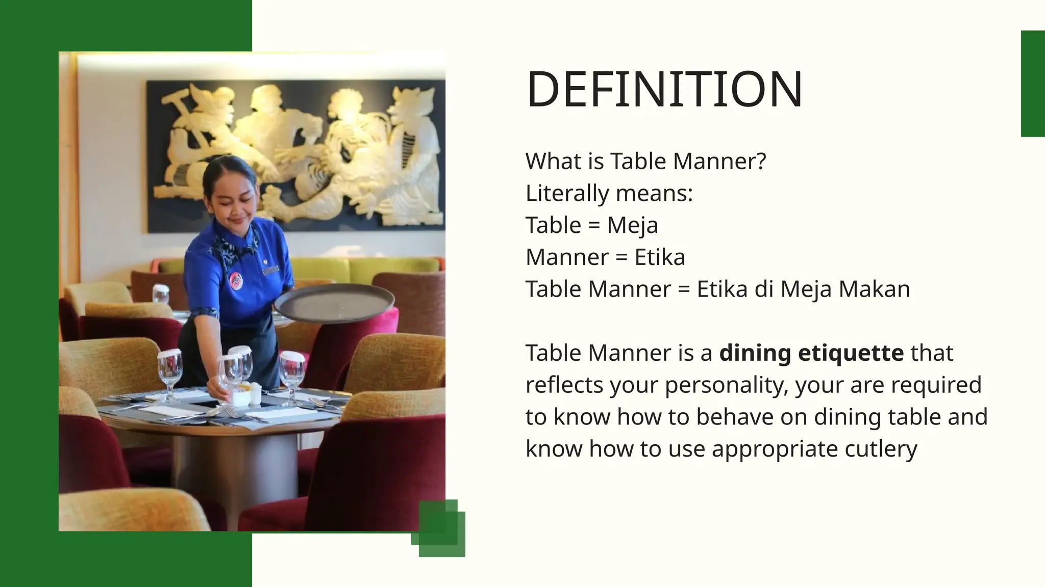 TABLE MANNER Brief Training Course, handy guideline for trainer | PPTX