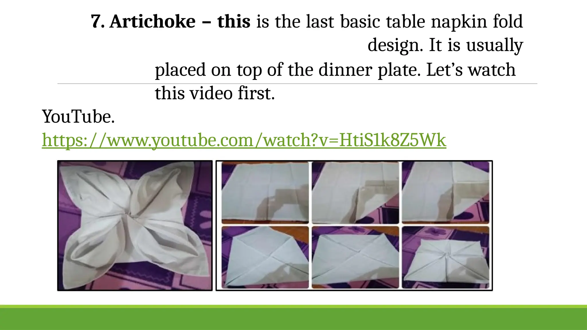 TABLE NAPKIN FOLDING grade 7 tle folding | PPTX