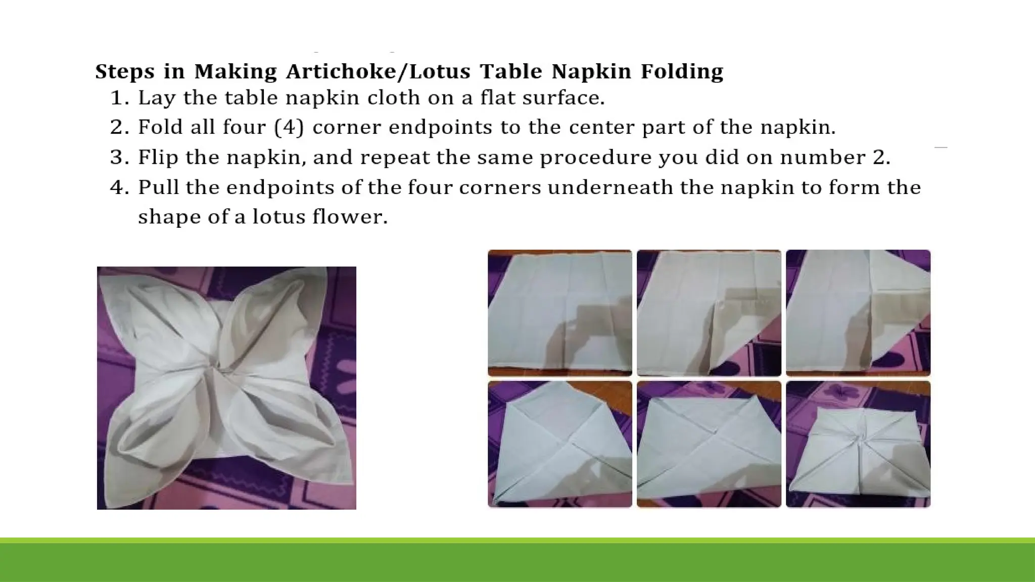 TABLE NAPKIN FOLDING grade 7 tle folding | PPTX