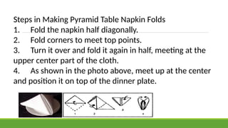 TABLE NAPKIN FOLDING grade 7 tle folding | PPTX