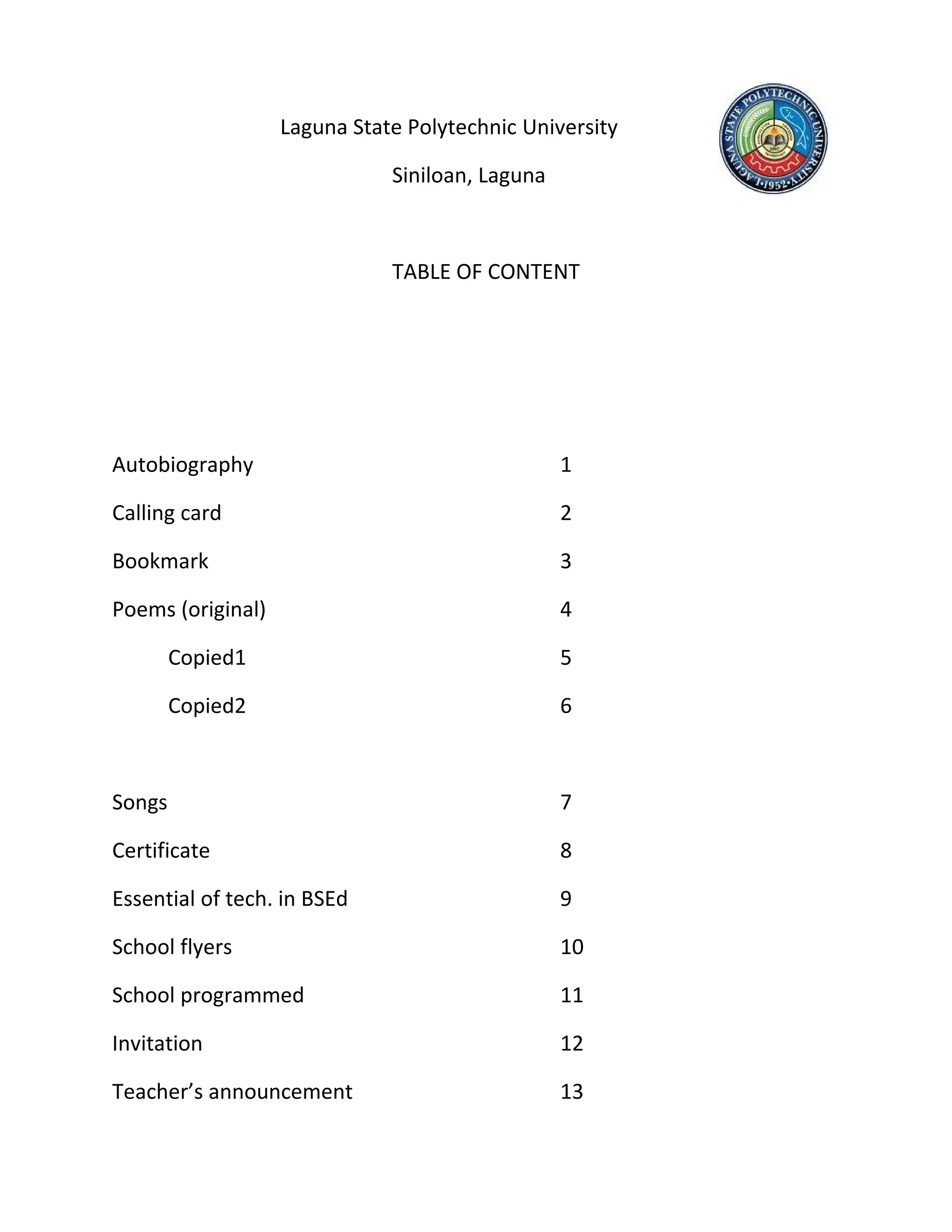 Table Of Content | DOC