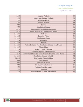 Live in field experience (LFE) Final report's Table of content | PDF