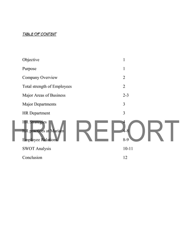 Table of content for report | DOCX
