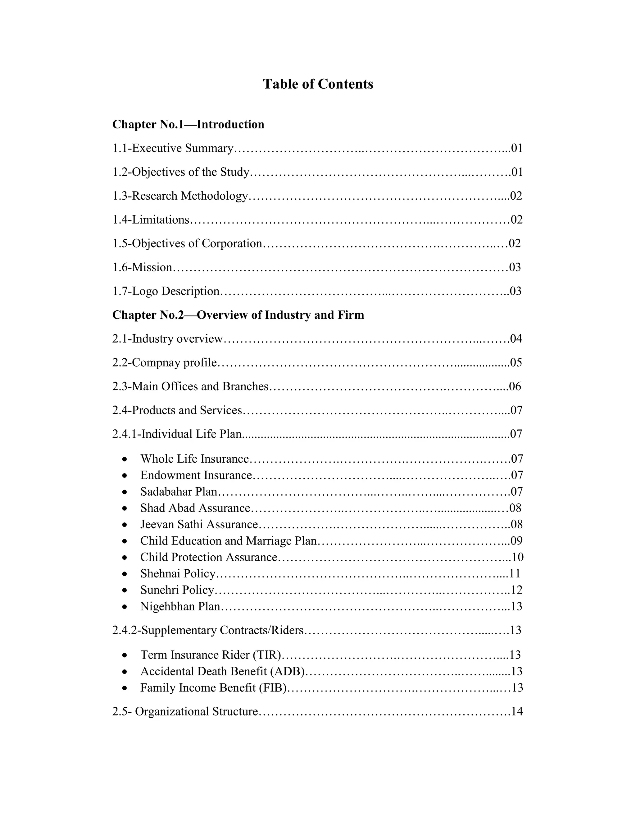 Table of contents -Internship Report-2016 | PDF