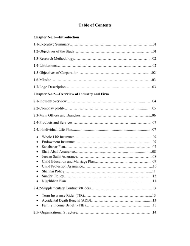 Table of contents -Internship Report-2016 | PDF