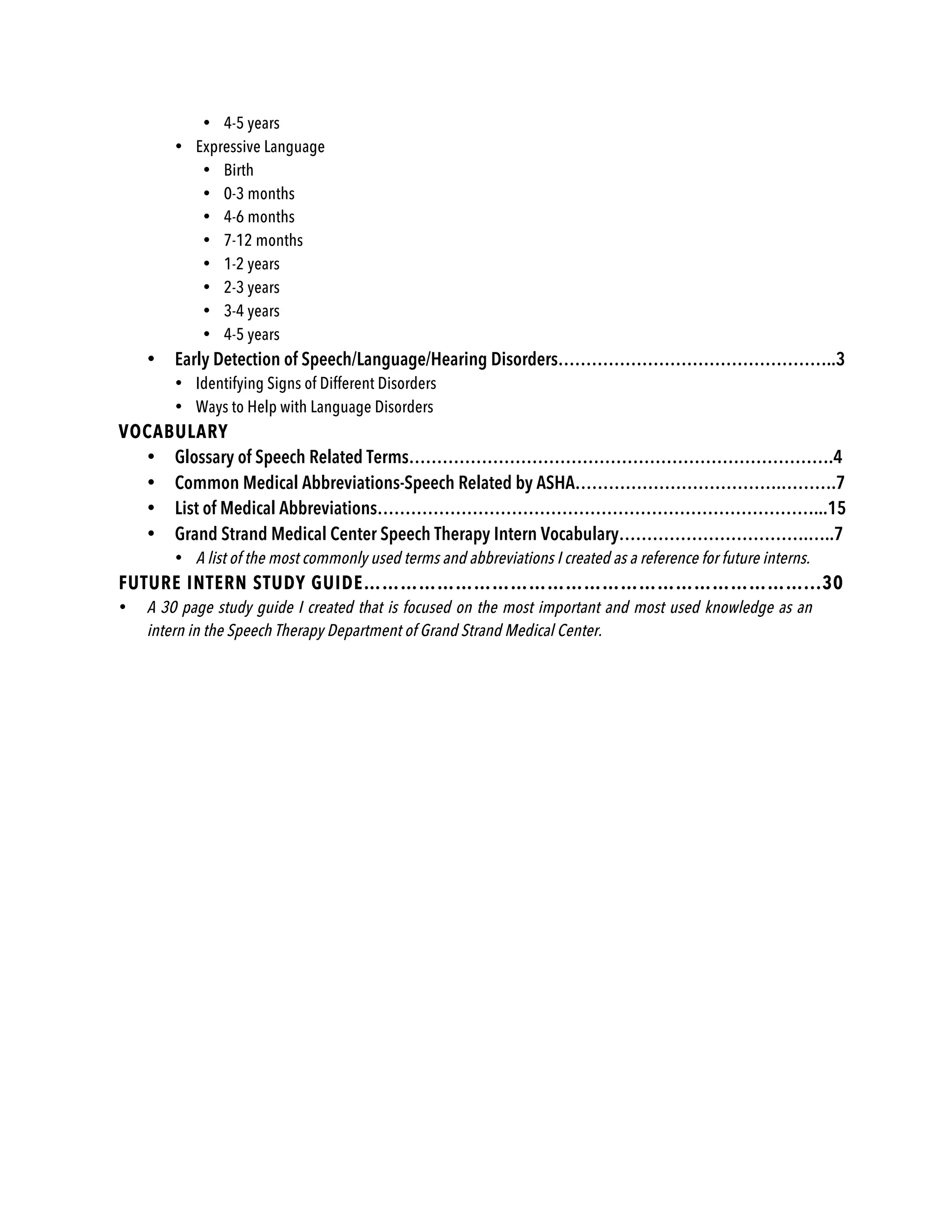 Intern Binder: Table of Contents | PDF