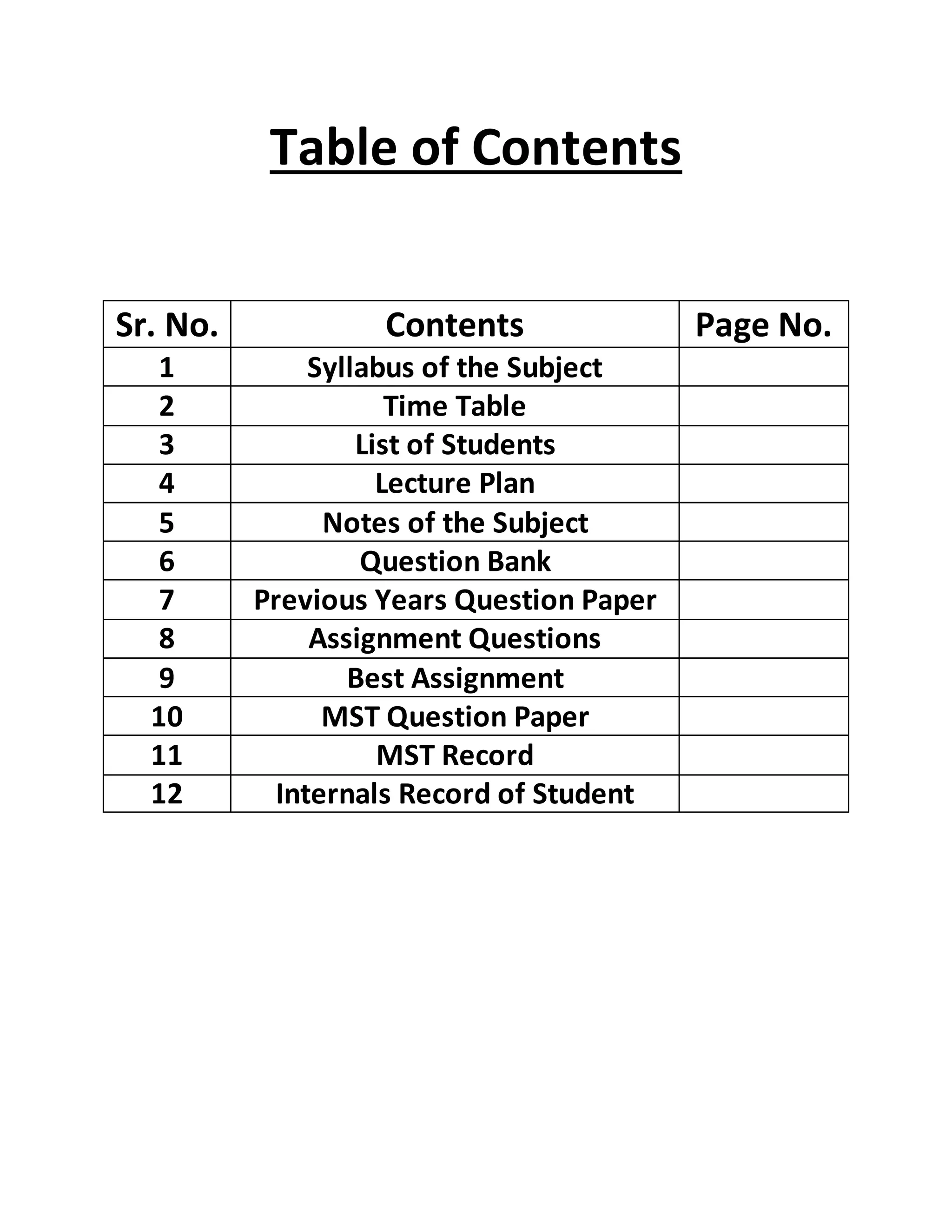 Table of contents | DOCX