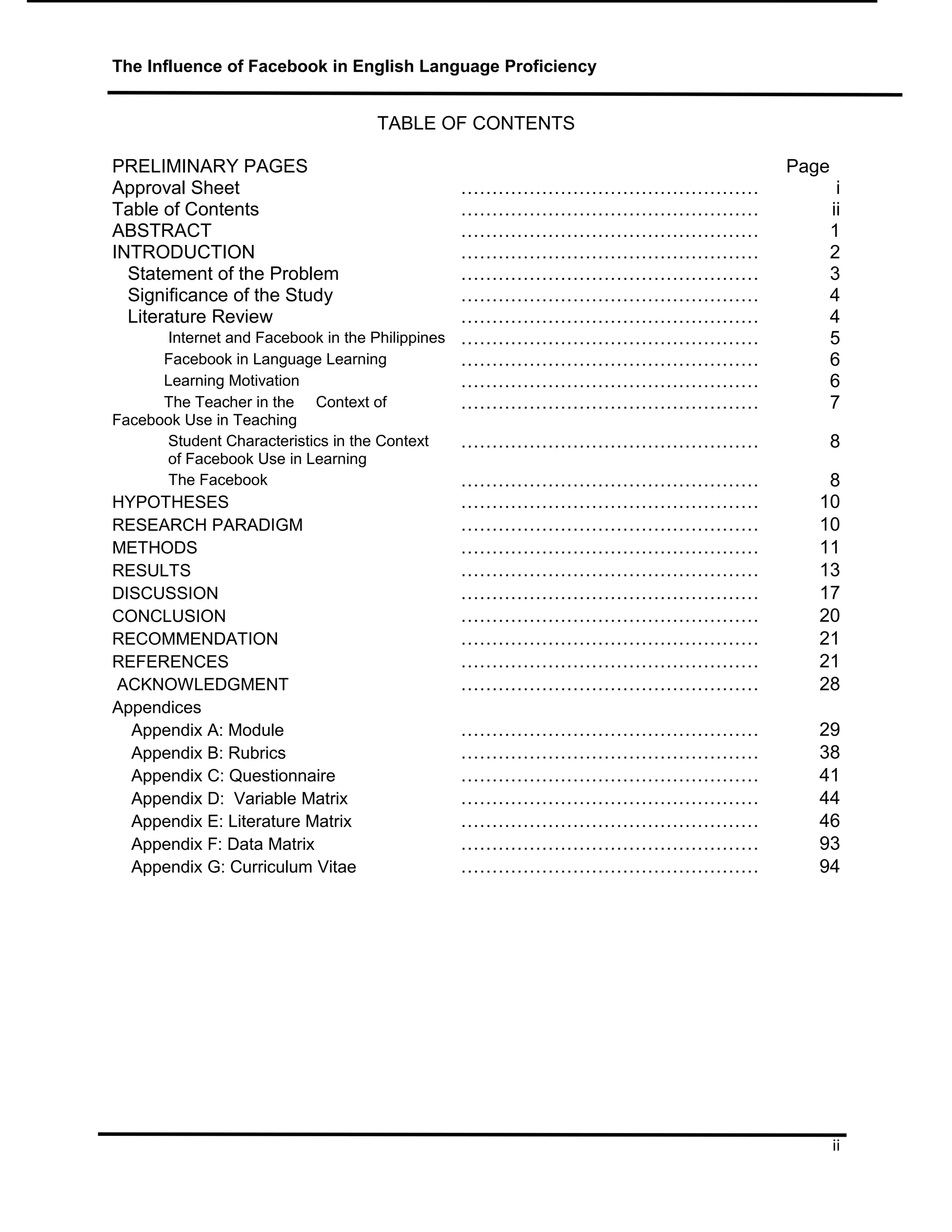 The Influence of Facebook in the English Language Proficiency | DOC