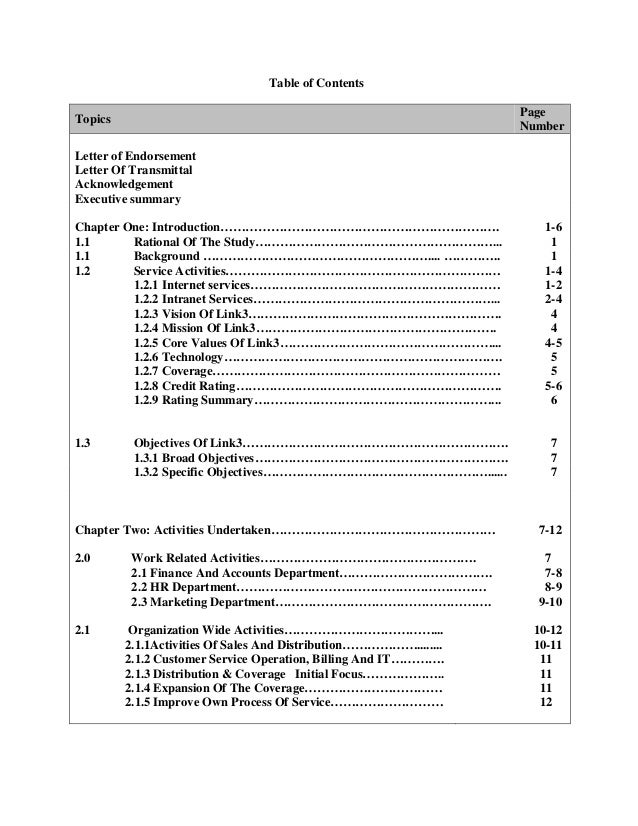 Table Of Contents Format Table Of Contents Format