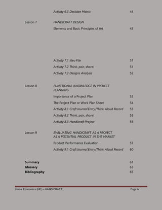 TABLE OF CONTENTS FOR HANDICRAFT | DOC