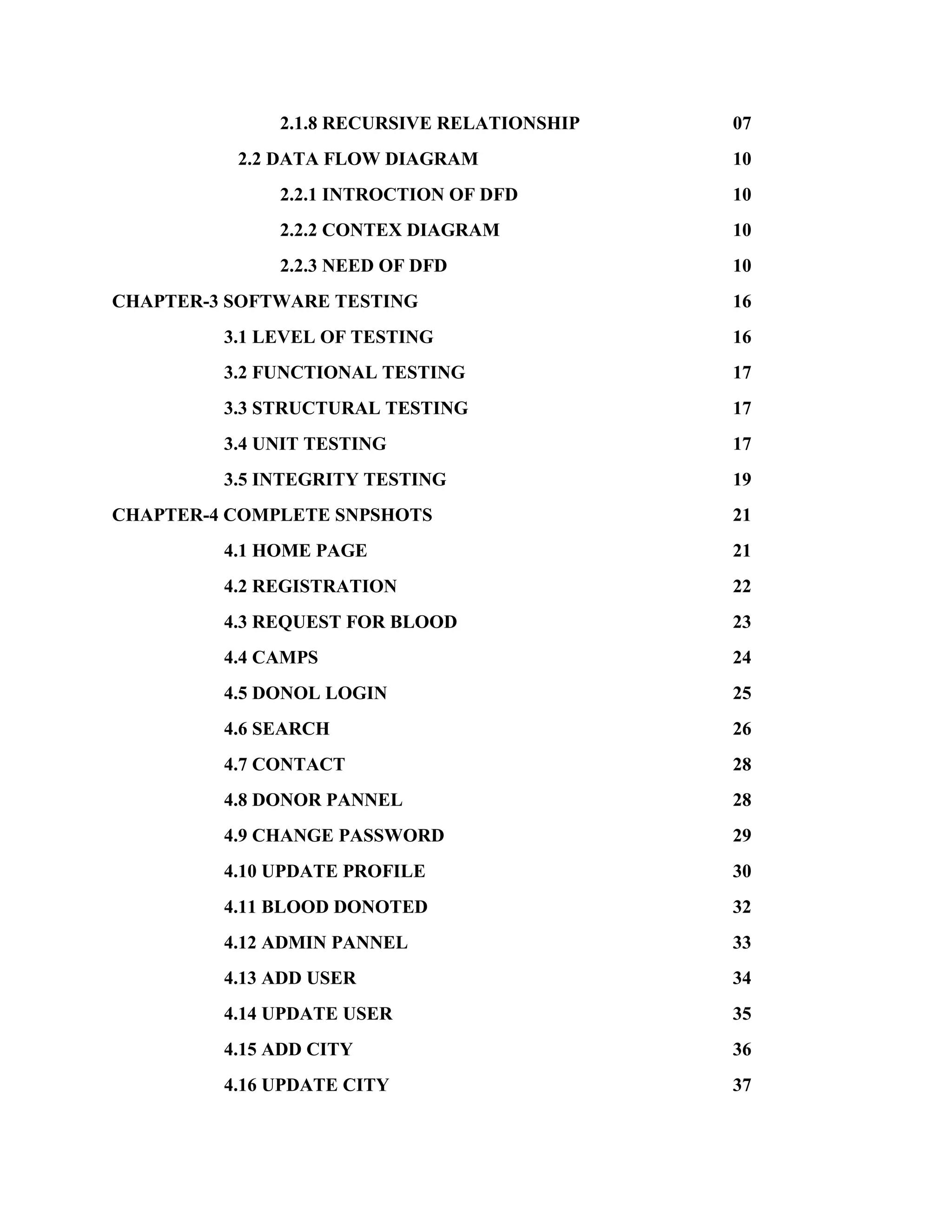 Table of contents on blood bank management system | PDF