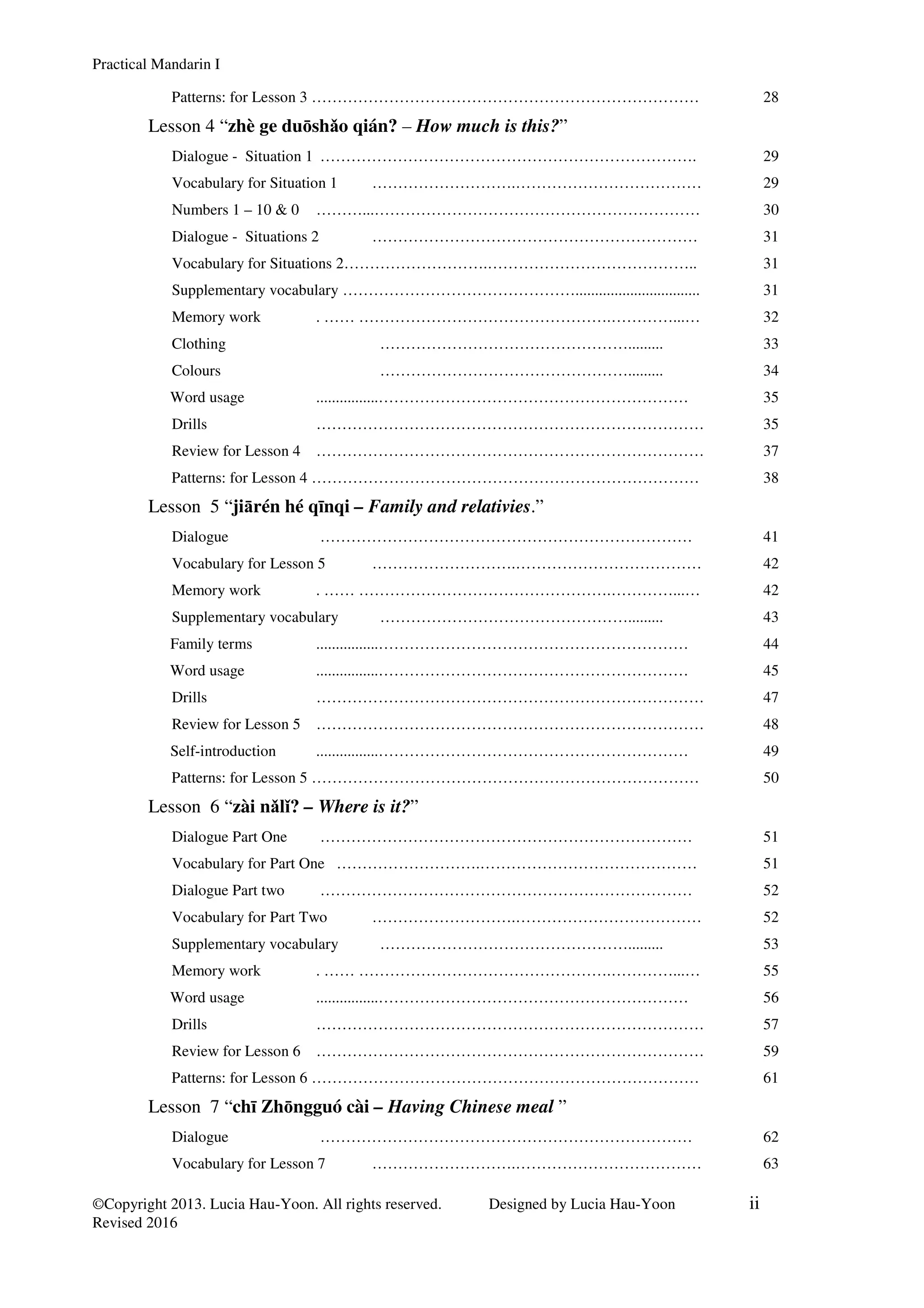Mandarin Beginners Course - Table of Contents | PDF