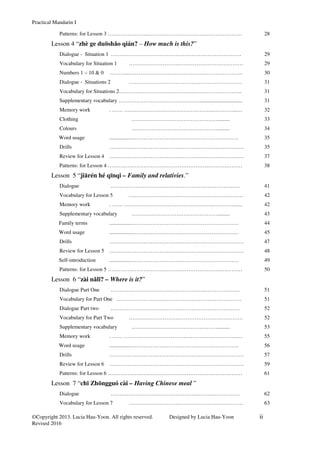 Mandarin Beginners Course - Table of Contents | PDF