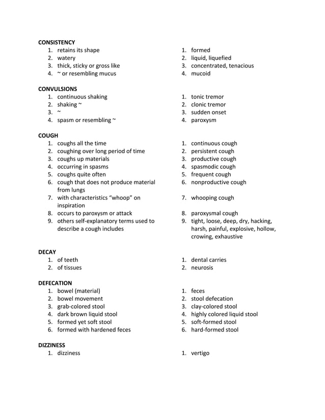Table of descriptive terms commonly used in charting. | DOC | Lung and ...
