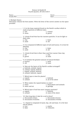 TOS in Science III and Sample Test | DOCX