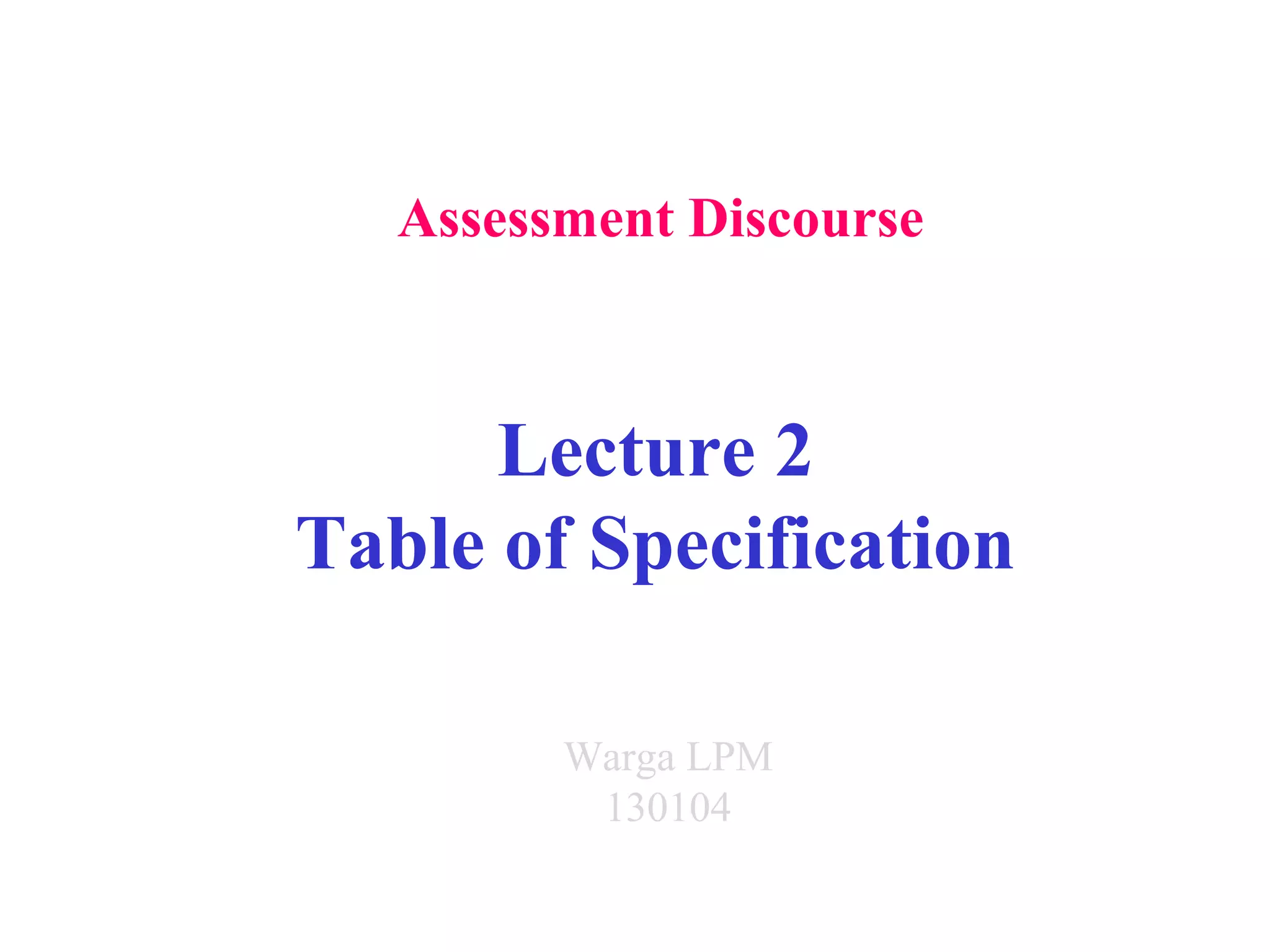 Table of specification | PPT