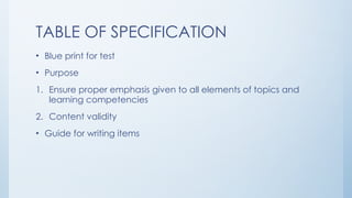 TABLE OF SPECIFICATION AND TEST CONSTRUCTION.pptx