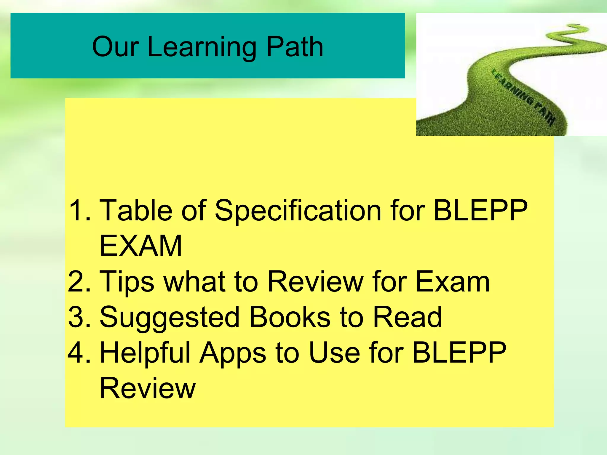 TABLE OF SPECIFICATION FOR BLEPP EXAM | PPTX