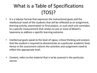 Table of specifications | PPTX